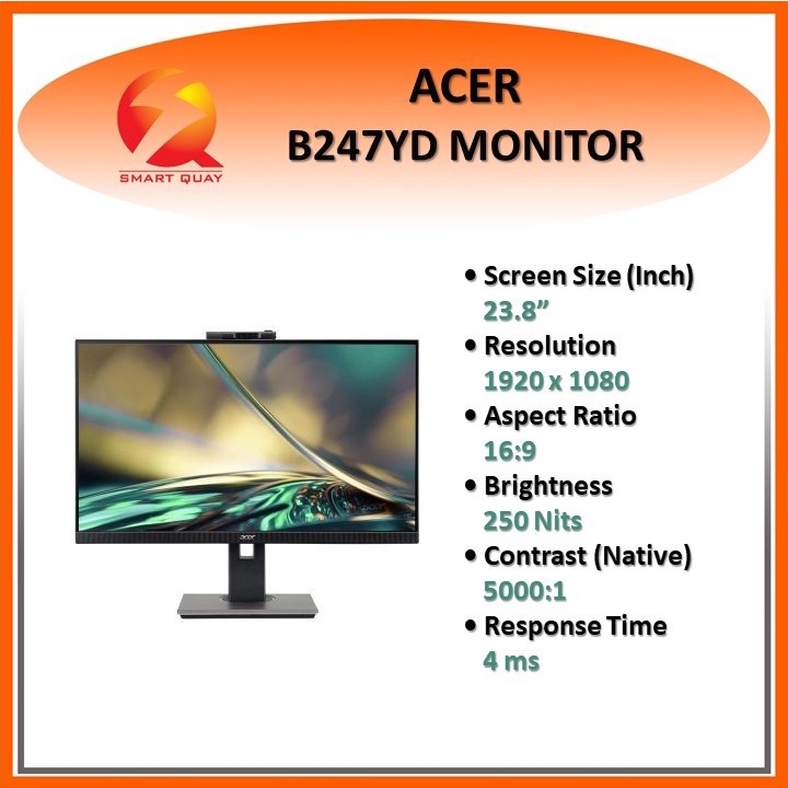 ACER B247YD 23.8" FHD IPS 75Hz WEBCAM WITH MIC MONITOR | Shopee Malaysia