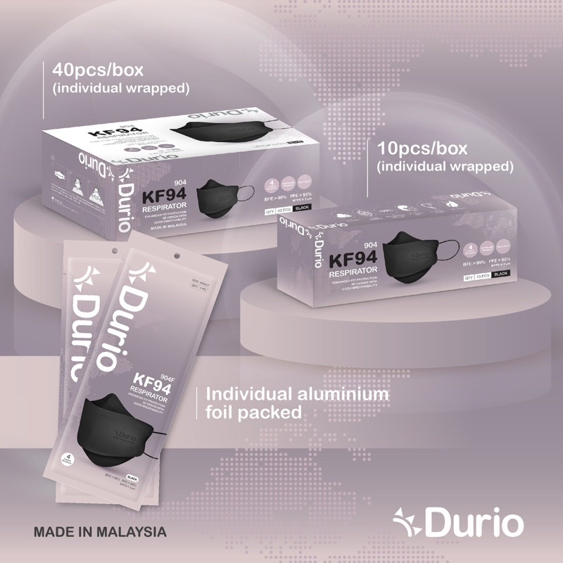 [100% Authorised] Durio 904 KF94 Respirator (Black) - 40pcs | Shopee ...