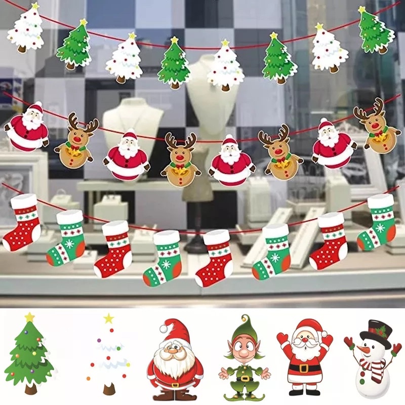 3m Garland Christmas Banners Santa Claus Banner Snowman Elk Flag Xmas ...
