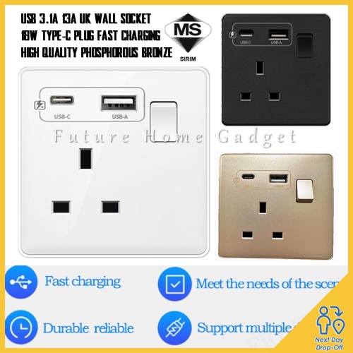 【READY STOCK】HIGH QUALITY 18W 3.0 USB Type-C Plug FAST CHARGE UK 13A ...
