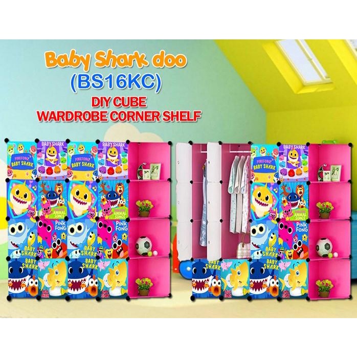 Baby Shark 16 Cube Pintu DIY Almari Rak Kabinet Plastik Serbaguna Boleh ...