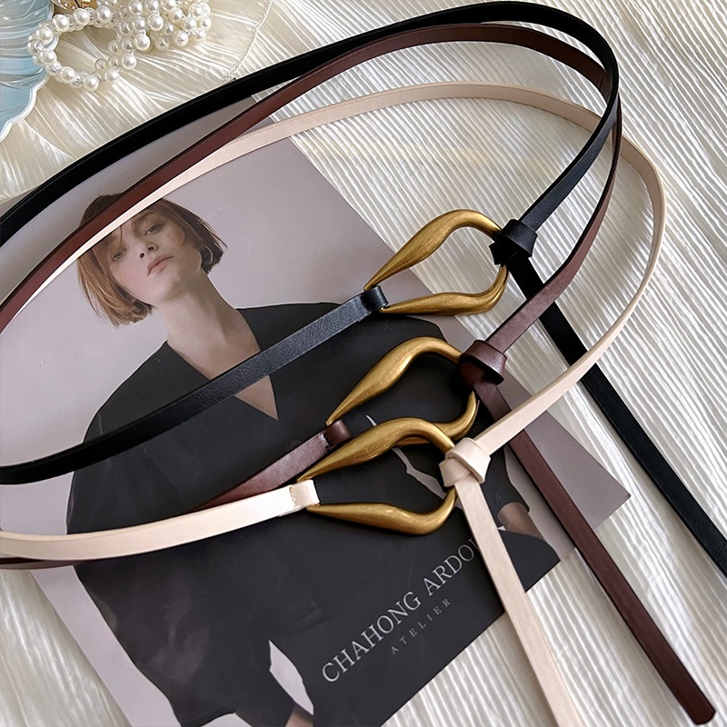 Chic Metal Pin Buckle Women Waist Belts Simple Slim-fit Leather Thin No ...