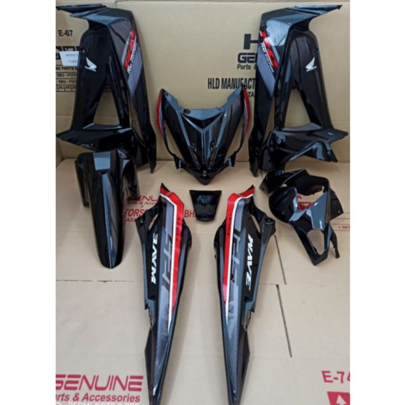 COVERSET WAVE ULTIMO/WAVE 125X /125X WAVE /HITAM KILAT/BG STICKER SIAP ...