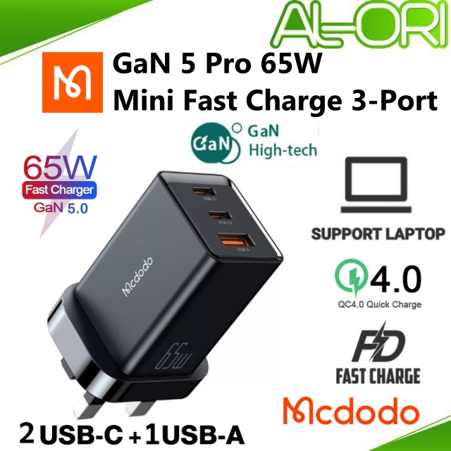 ORIGINAL Mcdodo GaN 5 mini 65W PD Laptop Super Fast Power Charger Dual Type C+USB Ports QC4.0 ...