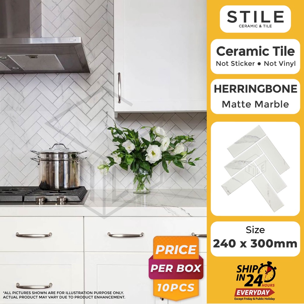 [REAL TILE] 10 PCS HERRINGBONE MATTE MARBLE MOSAICTILES /MOZEK/CERAMIC ...