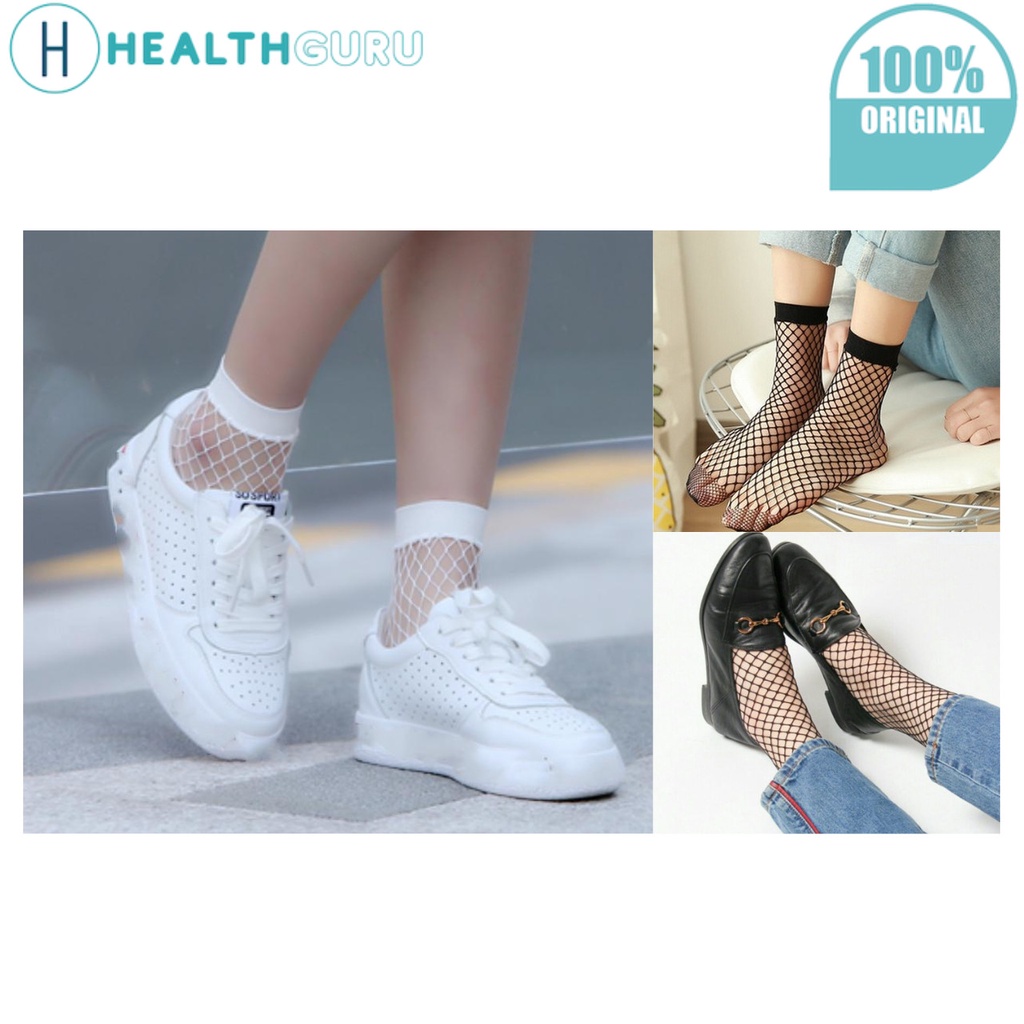 HealthGuru Hollow Sock Women Ruffle Fishnet Ankle High Socks Mesh Lace ...