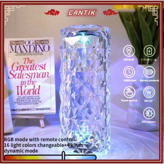 Rose Diamond Crystal Table Light Lamp USB Charging Portable Acrylic LED ...