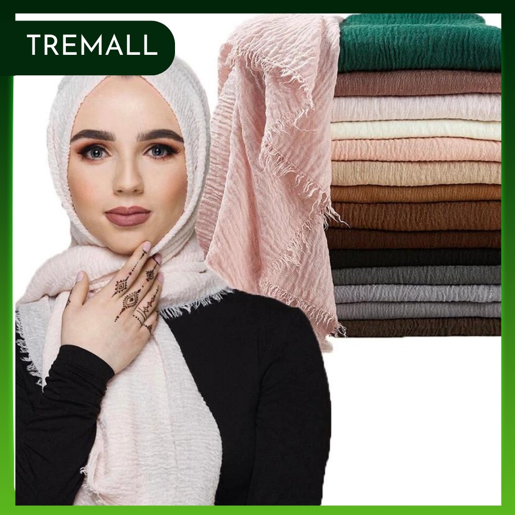 TREMALL Fringe Cotton Shawl Murah Borong Arabic Negro Lazy Shawl ...