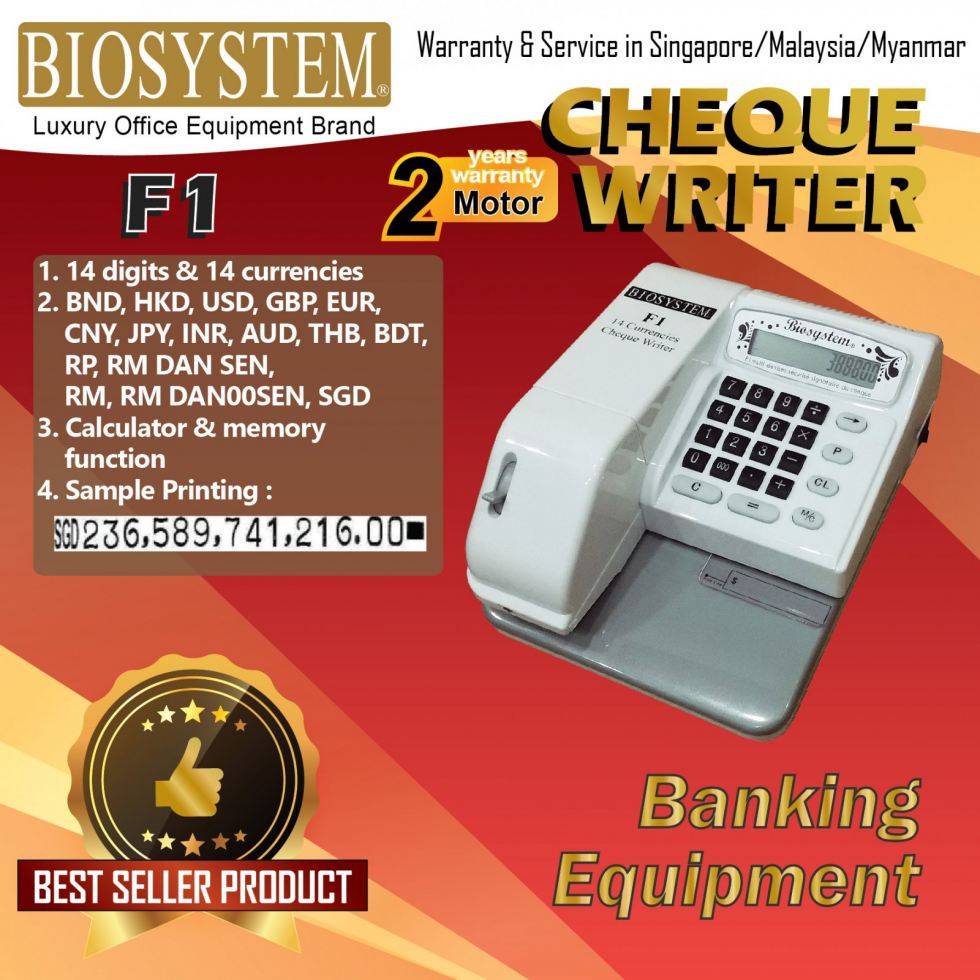 Biosystem F1 Electronic Checkwriter Chequewriter Check Writer Cheque ...
