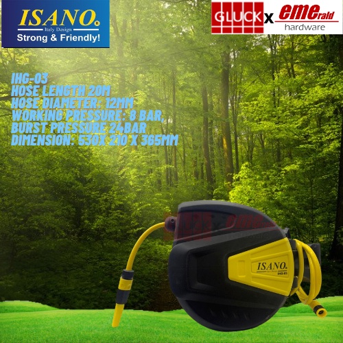 Isano IHG-03 (20 M ) Roll-up Retractable Auto Rewind Wall Mounted Hose ...