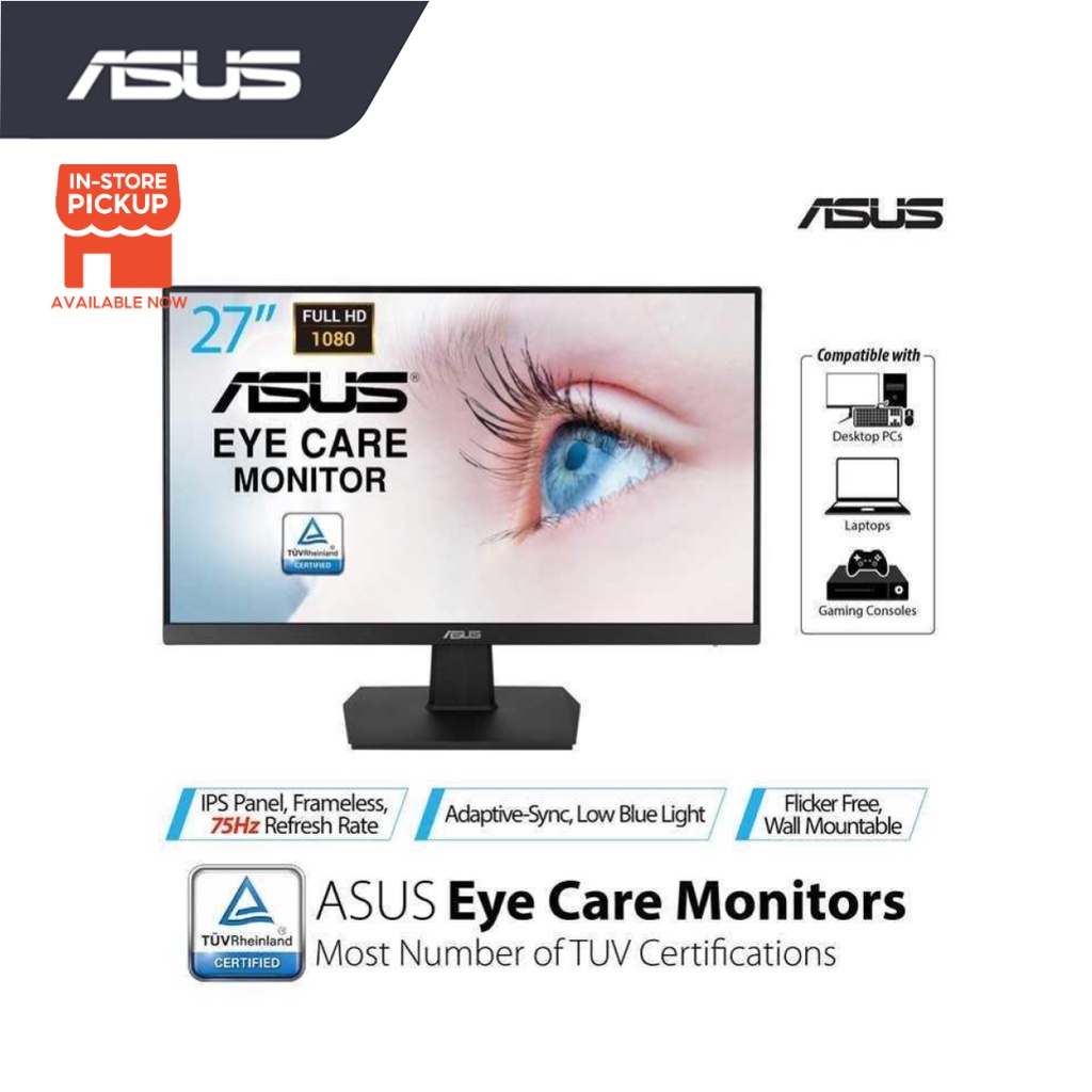 ASUS VA27EHE FULL HD IPS FLICKER FREE EYE CARE 27" ( 1920X1080 ) 75Hz ...
