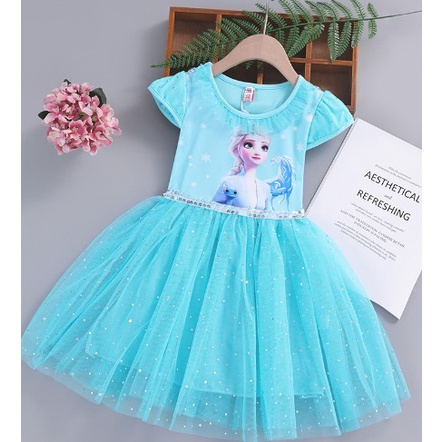 Baju Kids girl dress Girls lace Frozen Elsa princess dress Blue dress ...
