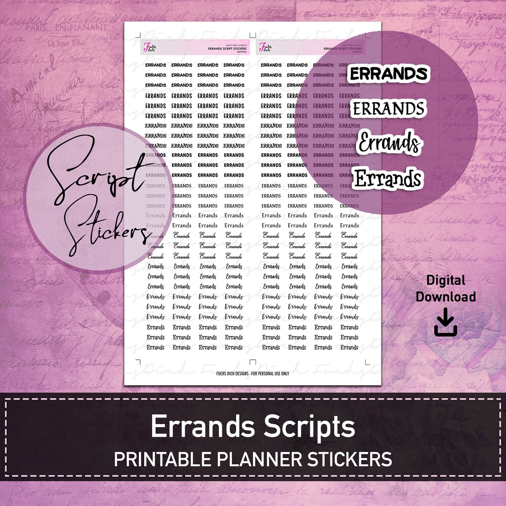 FuchsDich Printable ERRANDS Scripts Sticker | PDF File | Planner Functional Stickers ...