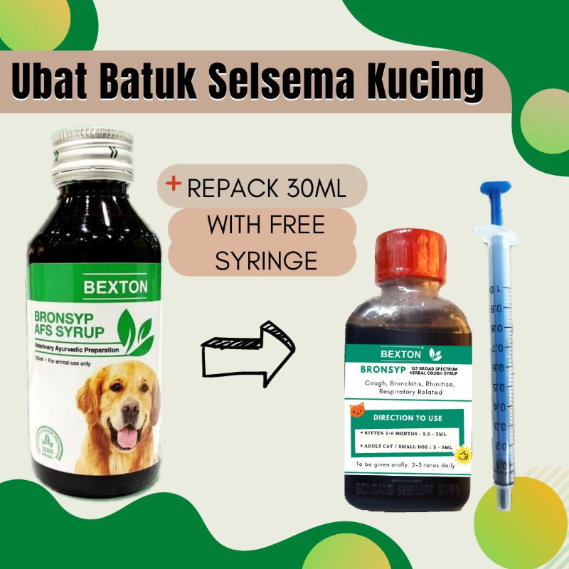Ubat Batuk Selsema Kucing Bexton Bronsyp AFS Repack 30ml free syringe ...