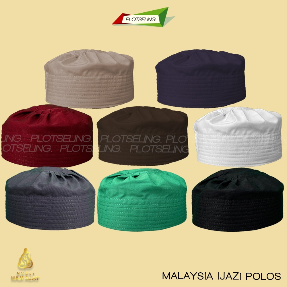 HIJAU KATUN Peci Kopiah IJAZI Plain Cotton Green Black White Ash Maroon ...