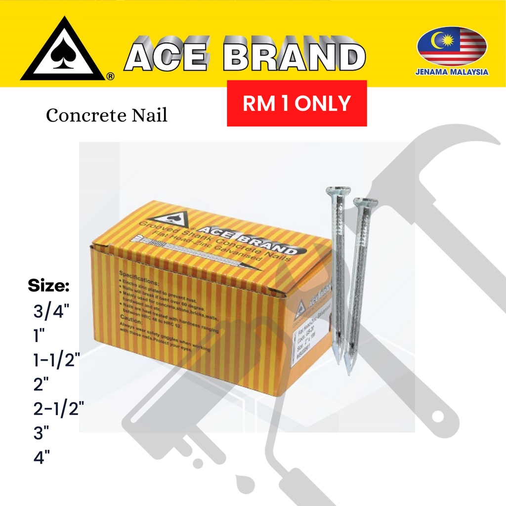 [RM1] Ace Brand Concrete Steel Nail | Paku Konkrit | Paku Simen | 有线白钢钉 ...