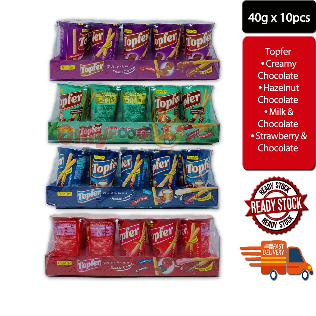 40g x 10pcs Topfer Crunchy Sticks[Chocolate / Hazelnut Chocolate / Milk ...