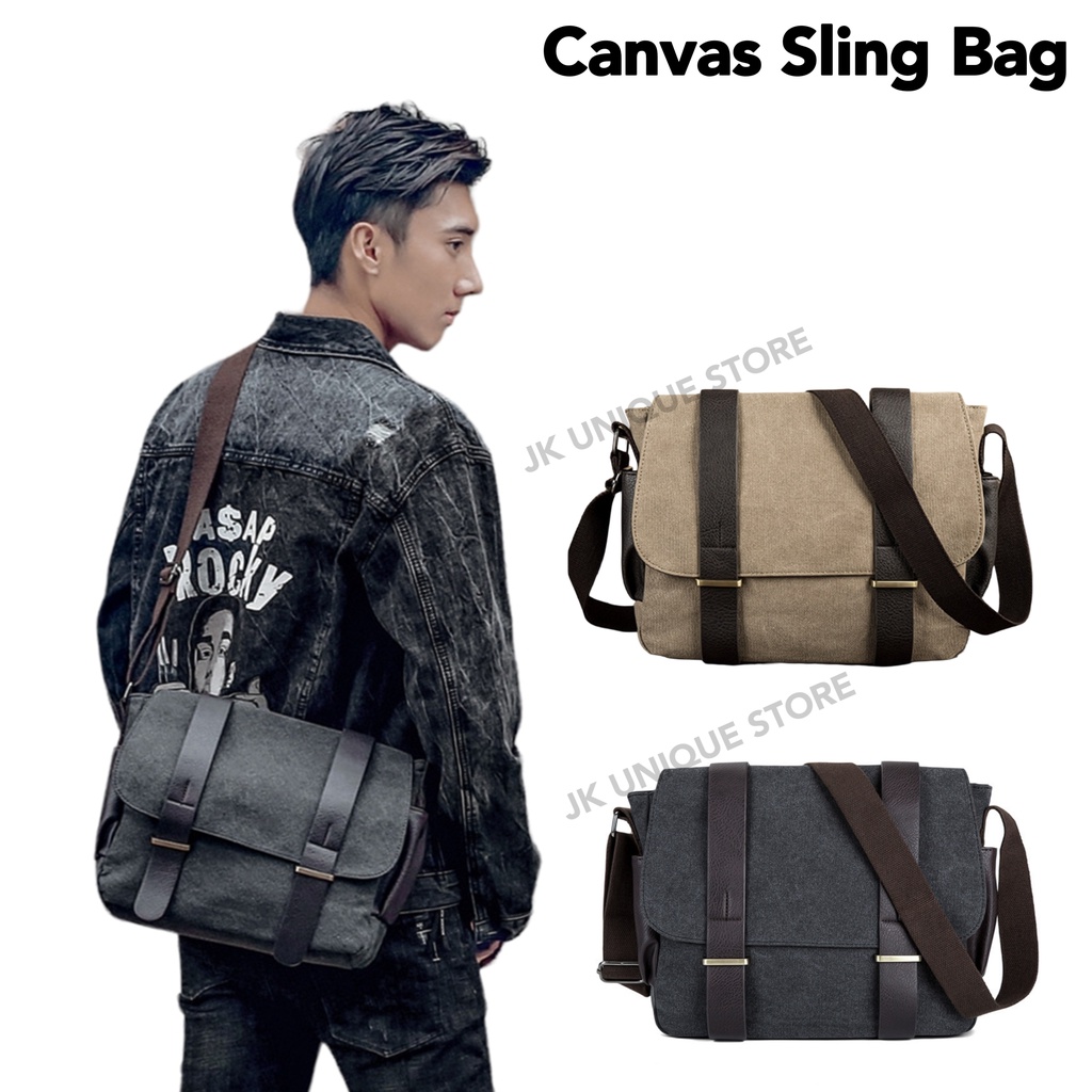 High Quality Canvas Men Sling Bag / Beg Tahan Silang Lelaki / Shoulder ...