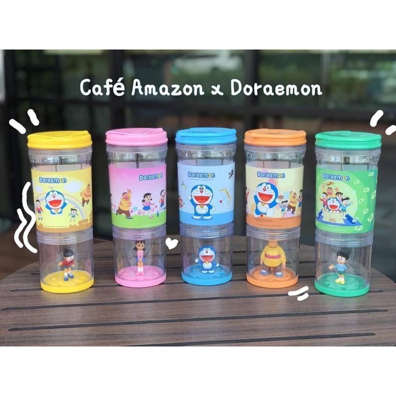 DORAEMON x Cafe Amazon thailand plastic tumbler set 哆啦A梦泰国正品立体公仔水杯套装 ...