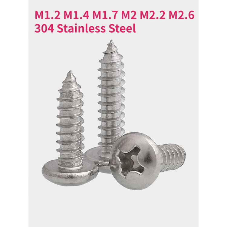 M1.2 M1.4 M1.7 M2 M2.2 M2.6 304 Stainless Steel Cross Round Head Self-tapping Screw Pan Head ...