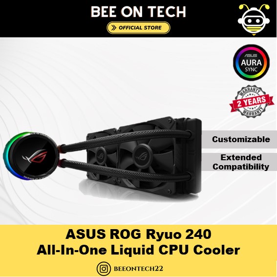 ASUS ROG Ryuo 240 all-in-one liquid CPU cooler with color OLED, Aura ...
