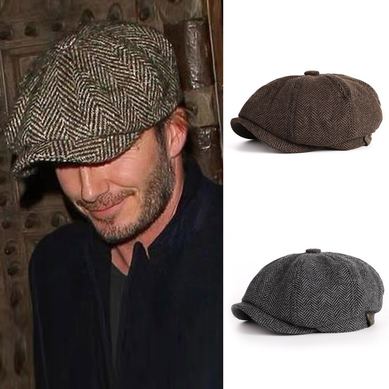 Vintage Spring and Autumn Casual Wool English Octagon Hat Men's Cap ...