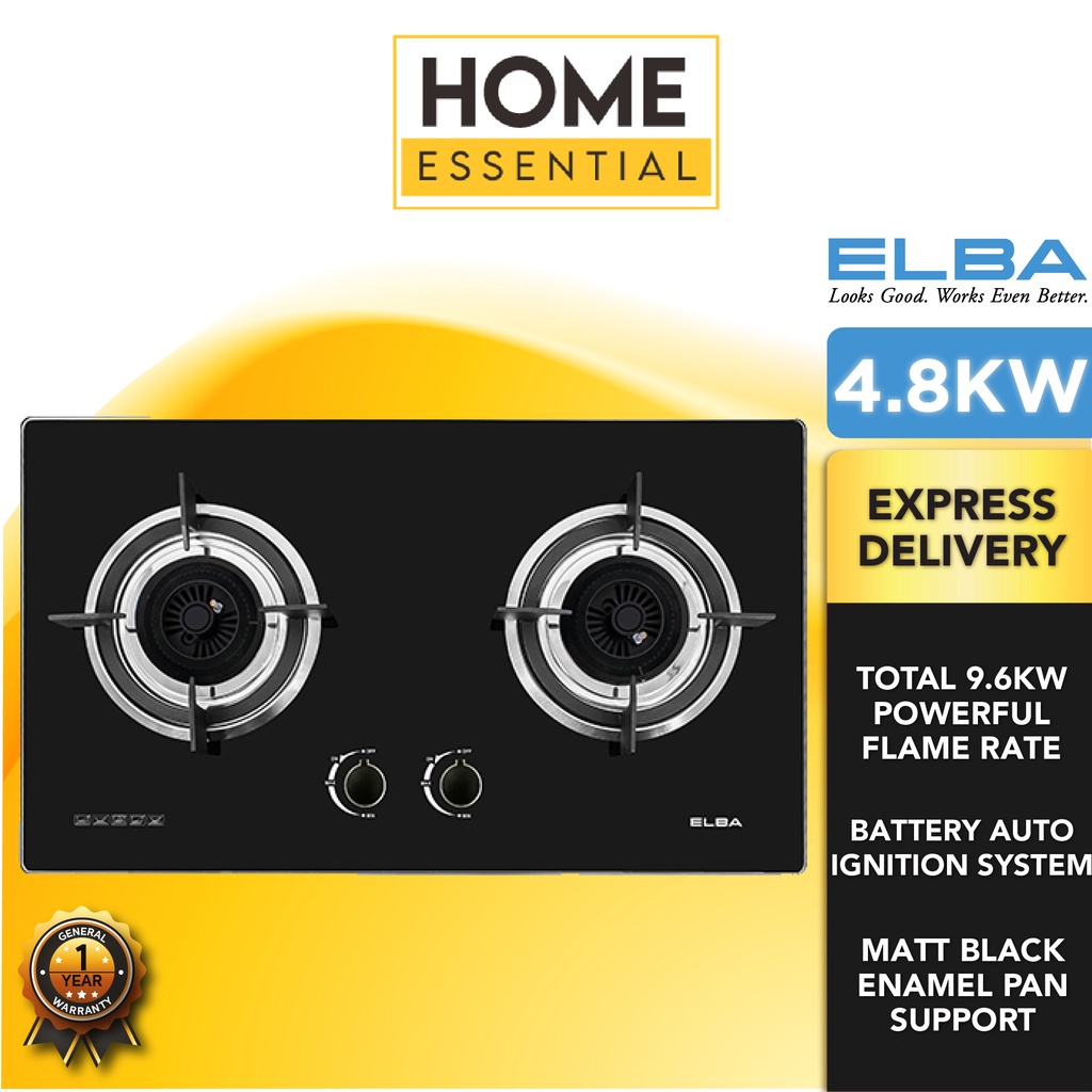 Elba 4.8kW 2 Burner Built-In Glass Hob EGH-M8442G(BK) | Shopee Malaysia