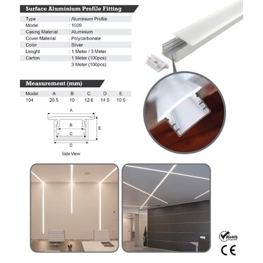 Aluminium Profile LED Strip Casing Diffuser Cover Housing 3Meter (Black ...