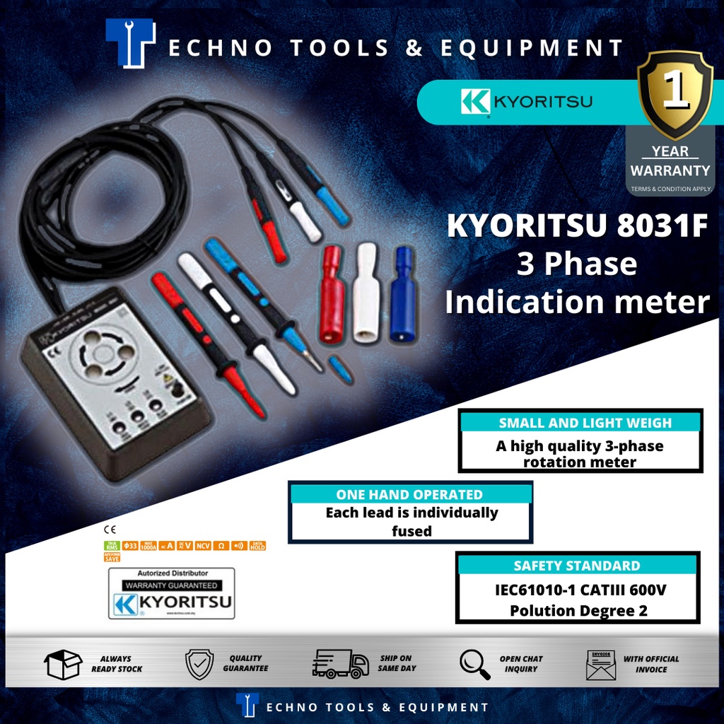 KYORITSU 8031F Phase Indicator, 110-600V AC, fuse protected leads ...