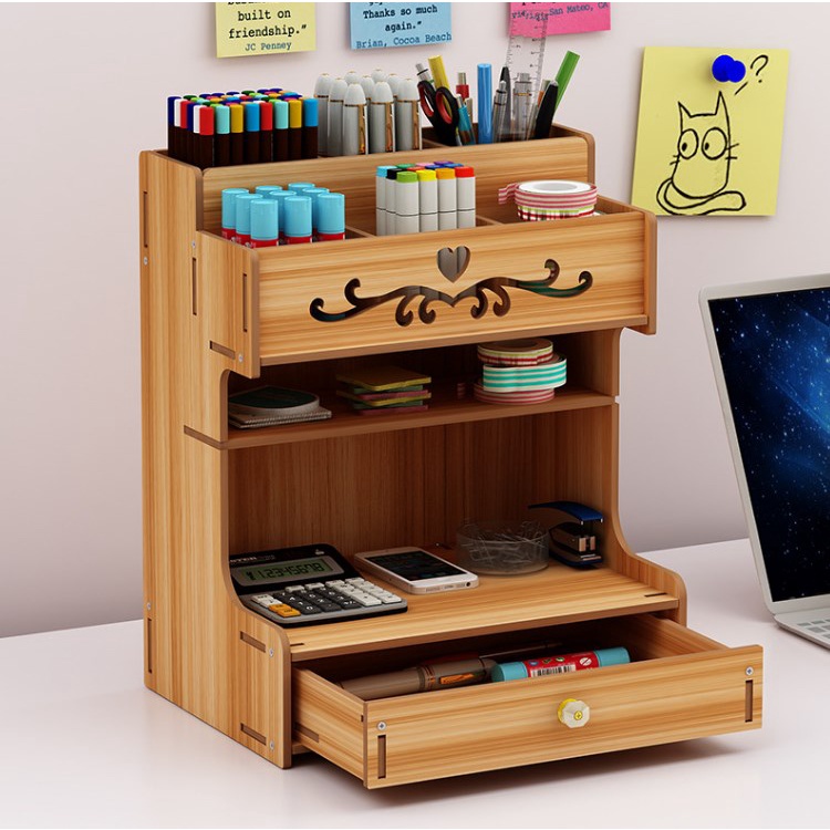 3 Jenis Style Office Student Desktop Multi Layer Pen Holder Wooden Desk ...