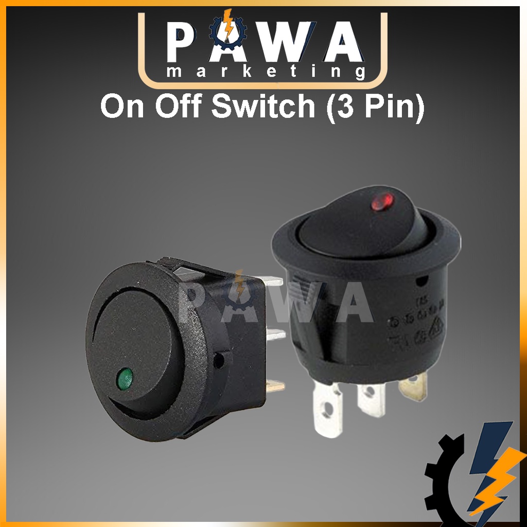 Pawa On Off Button Switch 3 Pin AC 240V / DC 12V LED Light / Dot LED On ...