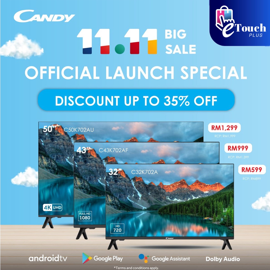 Candy 50" / 43"/32 Inch 4K UHD HDR Android Smart Full HD TV Television ...