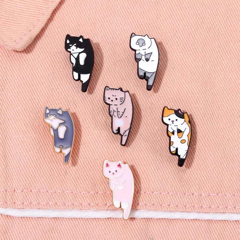 Cute Cat Enamel Pin Funny Cowardly Cat Brooch Badges Metal Lapel Pin ...