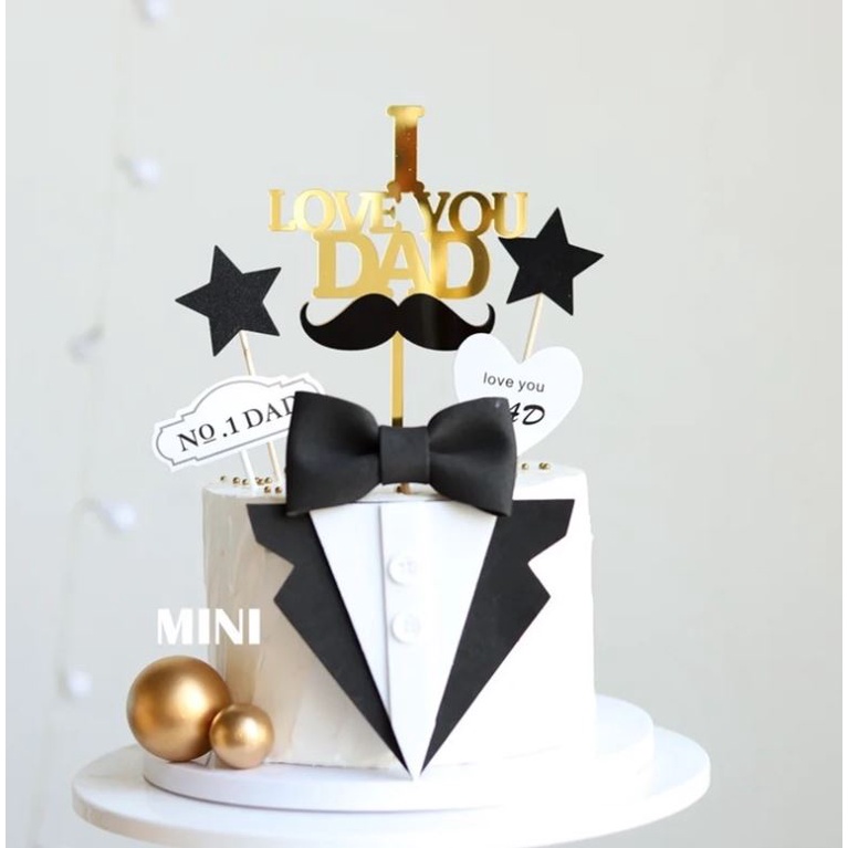 I Love You Dad Cake Topper Gold Daddy Father Beard Cupcake Topper for ...