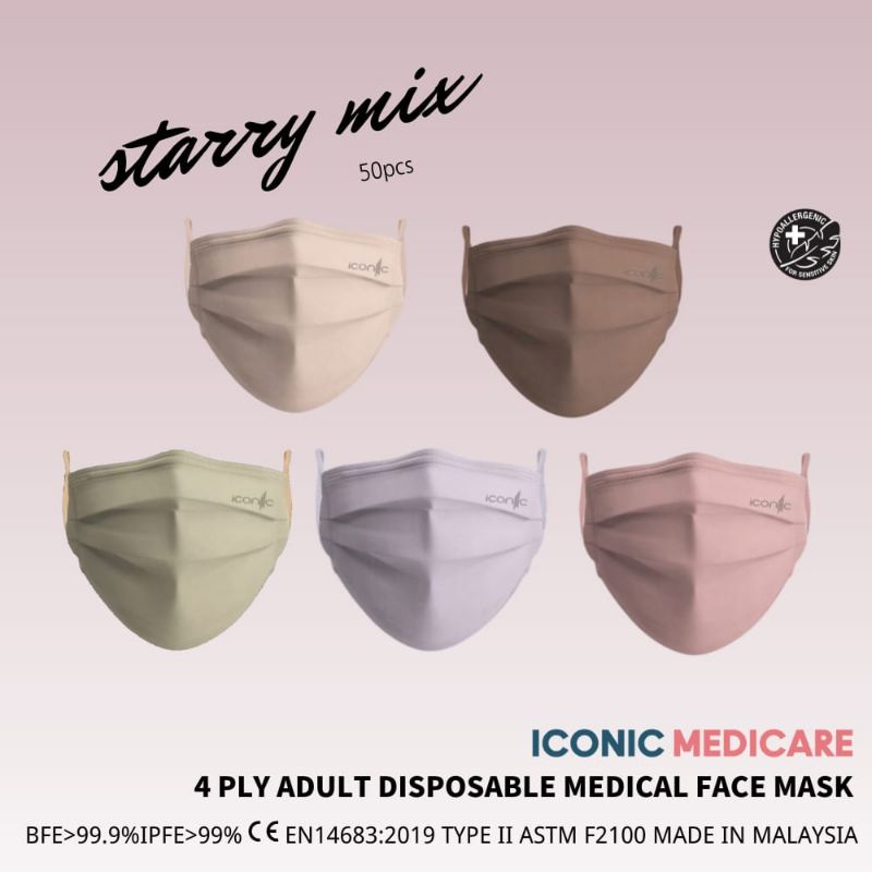 Iconic Medicare 4Ply Premium Medical Face Mask Mix&Match Colourful ...