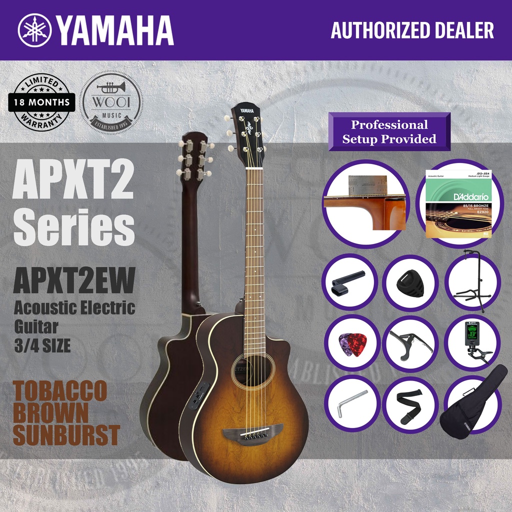 Yamaha APXT2EW 3/4 Size Acoustic Electric Guitar 34" - Tobacco Brown ...