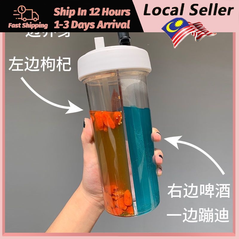 Botol Air Double Straw Water Bottle Creative Dual-use Water Bottle ...