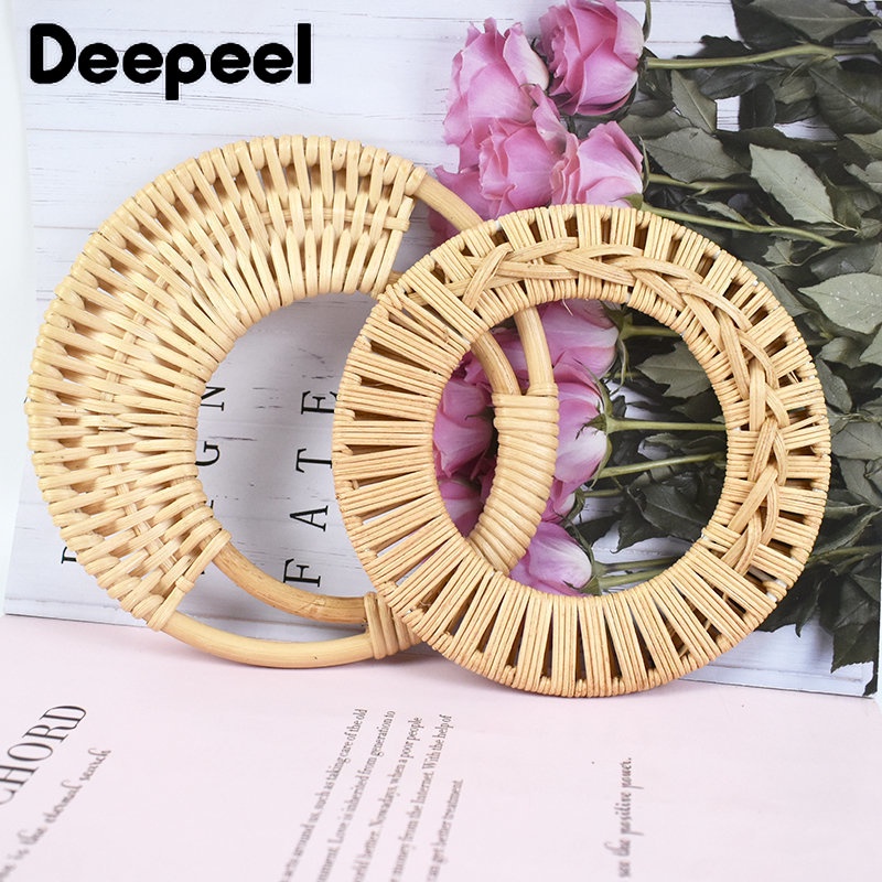 2Pc 15cm Rattan Handle Ring Weave Sewing Brackets Purse Frame Bag Kiss ...