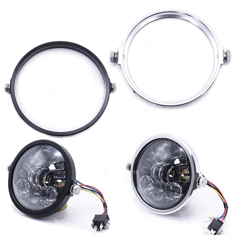 7In 5.75 In Aluminum Round Headlight Housing Headlamp Trim Ring Mount ...