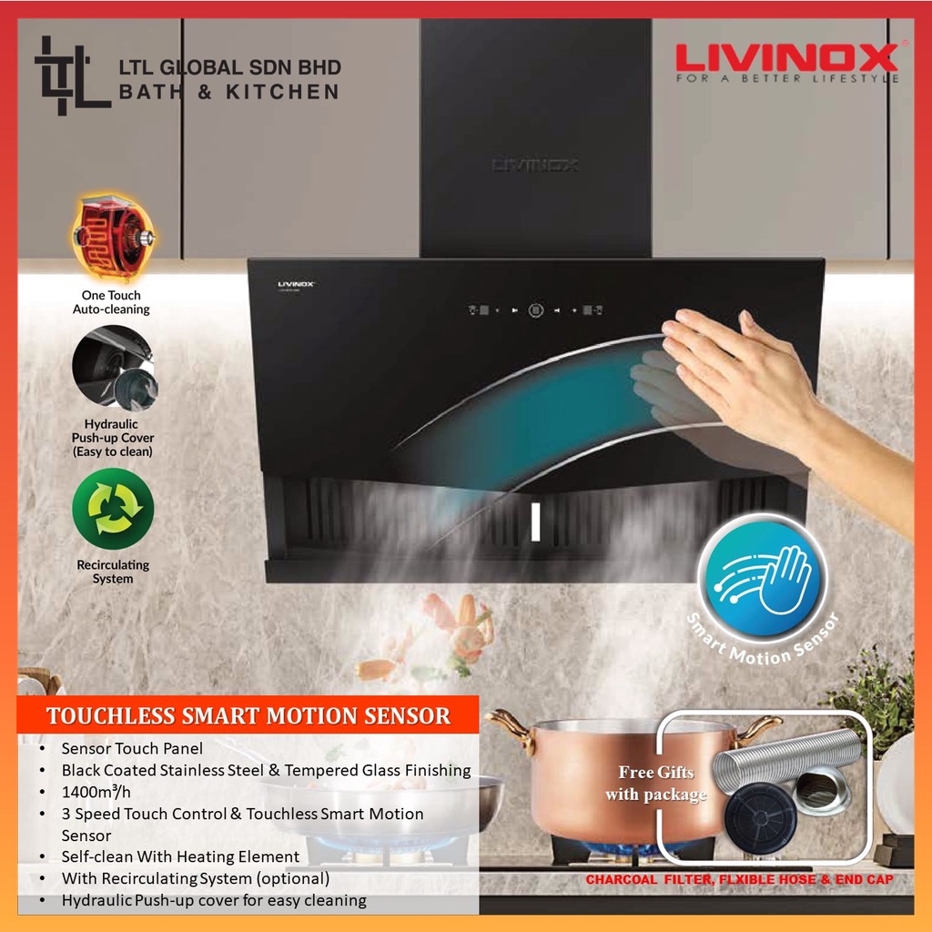 LIVINOX LCH-STONE-90BL LCH-NITE-90BL TOUCHLESS SMART Cooker Hood ...