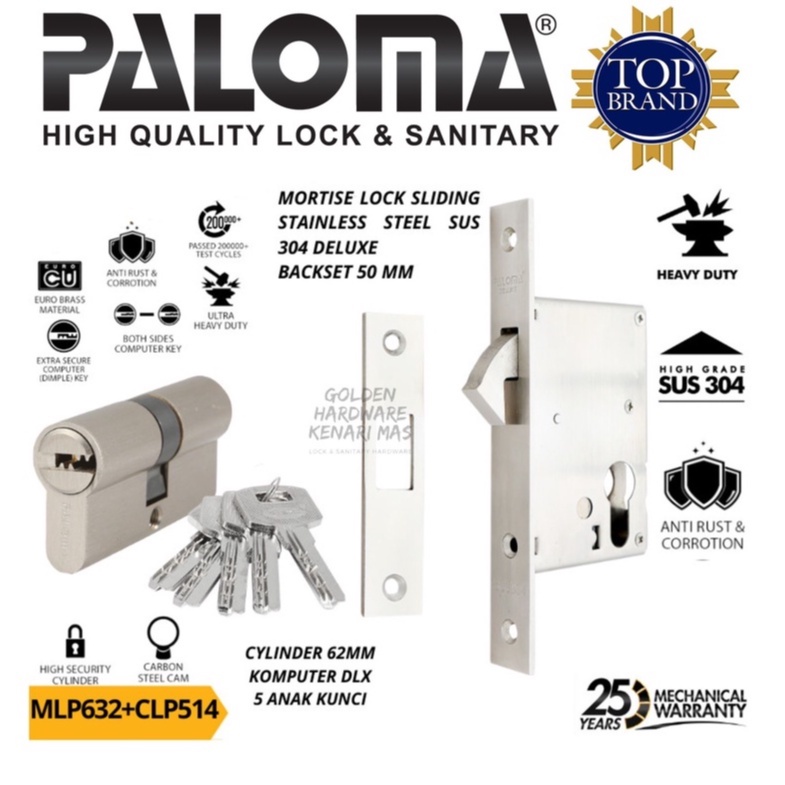 Paloma MLP 632 CLP 514 Mortise Sliding House Door Lock Body Package ...