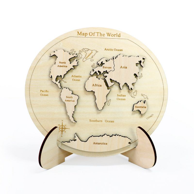 World map wooden puzzle, Montessori toy World Continents Wooden puzzles ...