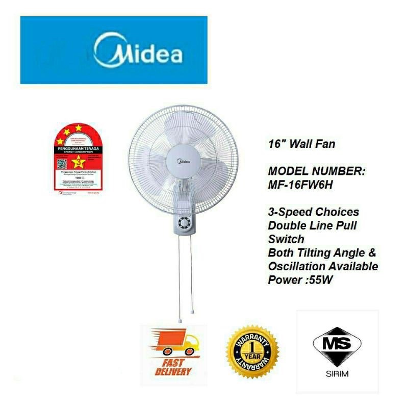 MIDEA (MF-16FW6H / MF16FW6H) 16" WALL FAN WITH 3 SPEEDS Spectrum 16 ...
