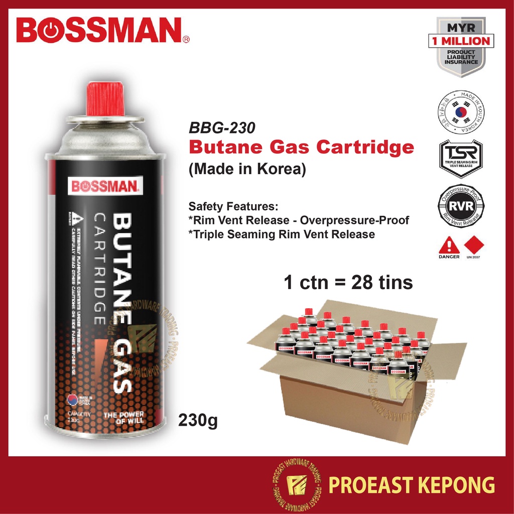 BOSSMAN BBG-230 Butane Gas Cartridge / Camping Gas -230g (28tins/ctn ...