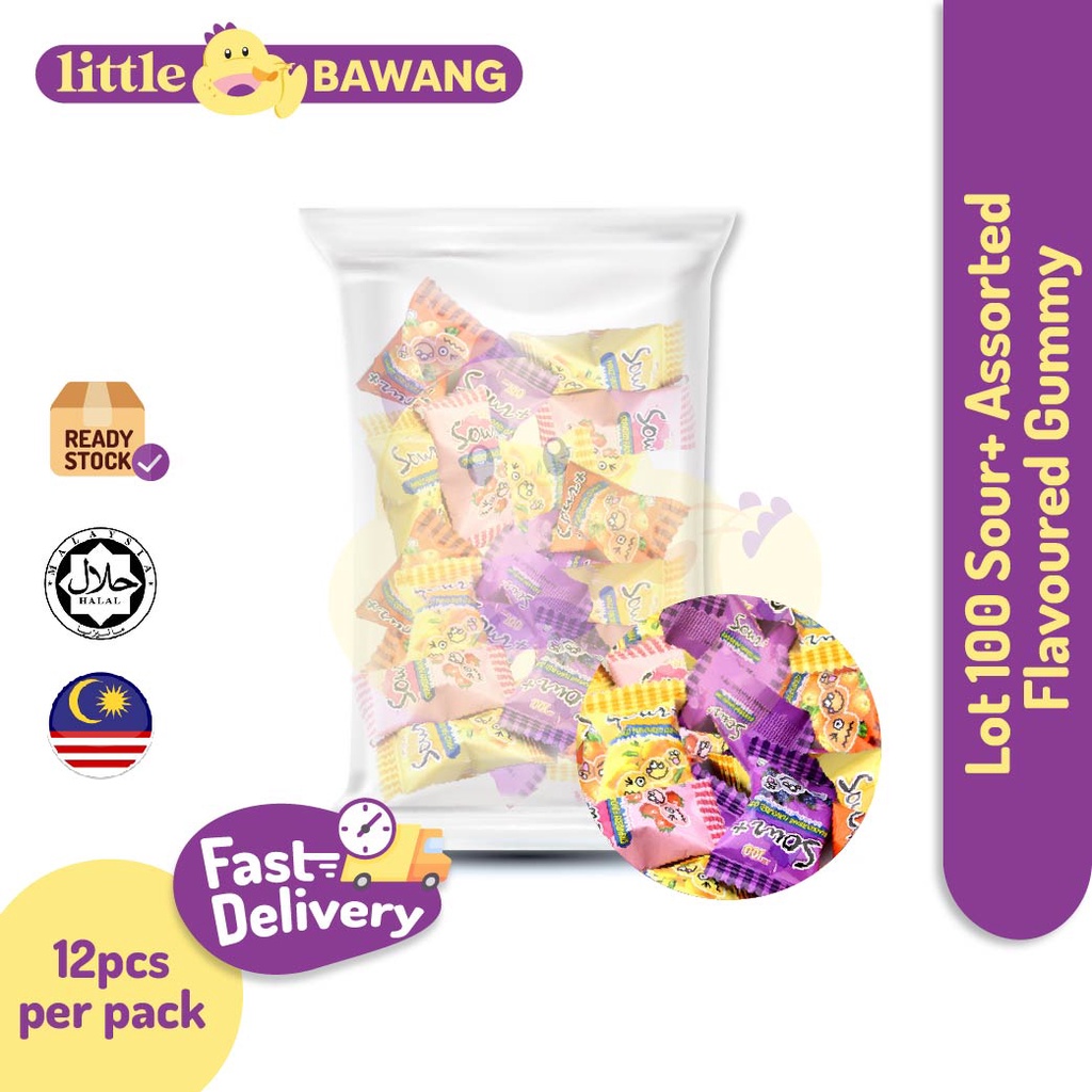 Lot 100 Assorted Candy Lot 100 Sour+ Assorted Fruit Flavour Sour Gummy ...