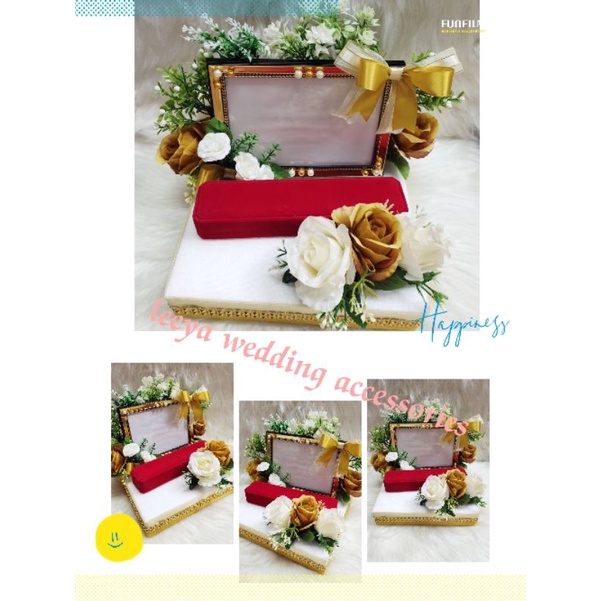 gubahan frame mas kahwin c/w bekas rantai tangan(cream brown gold ...