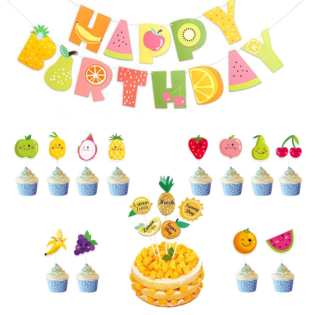 JOLLYBOOM Fruit Themed Birthday Decorations Set with Happy Birthday ...