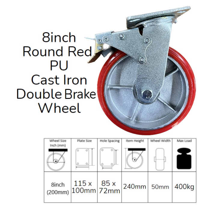 8'' (200mm) Heavy Duty Cast Iron Top Plate Center Round PU castor wheel ...