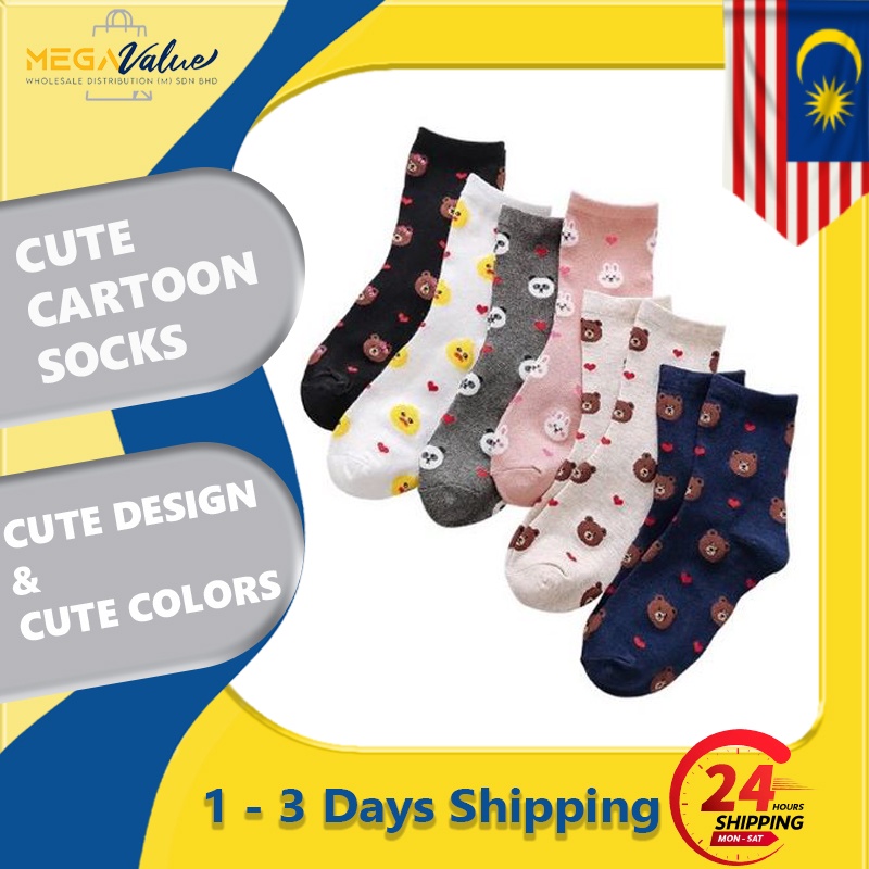 READY STOCK | Cute socks Cartoon socks Cotton Socks Mid-height Short ...