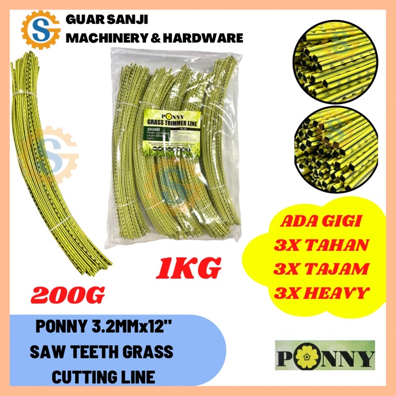 PONNY 3.2MM x 12” TRIMMER LINE TALI MESIN RUMPUT GIGI SAW TEETH TRIMMER ...